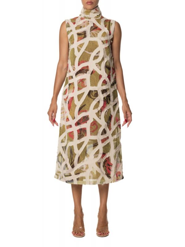 Stella Jean Official Store | PRINTED LONG DRESS WITH DEVORÉ EMBROIDERY